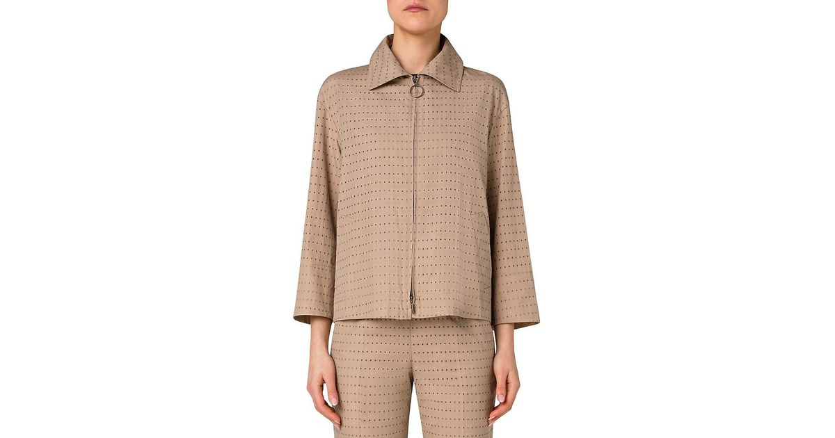 Akris Punto Pin Dot Cotton Poplin Jacket in Natural | Lyst