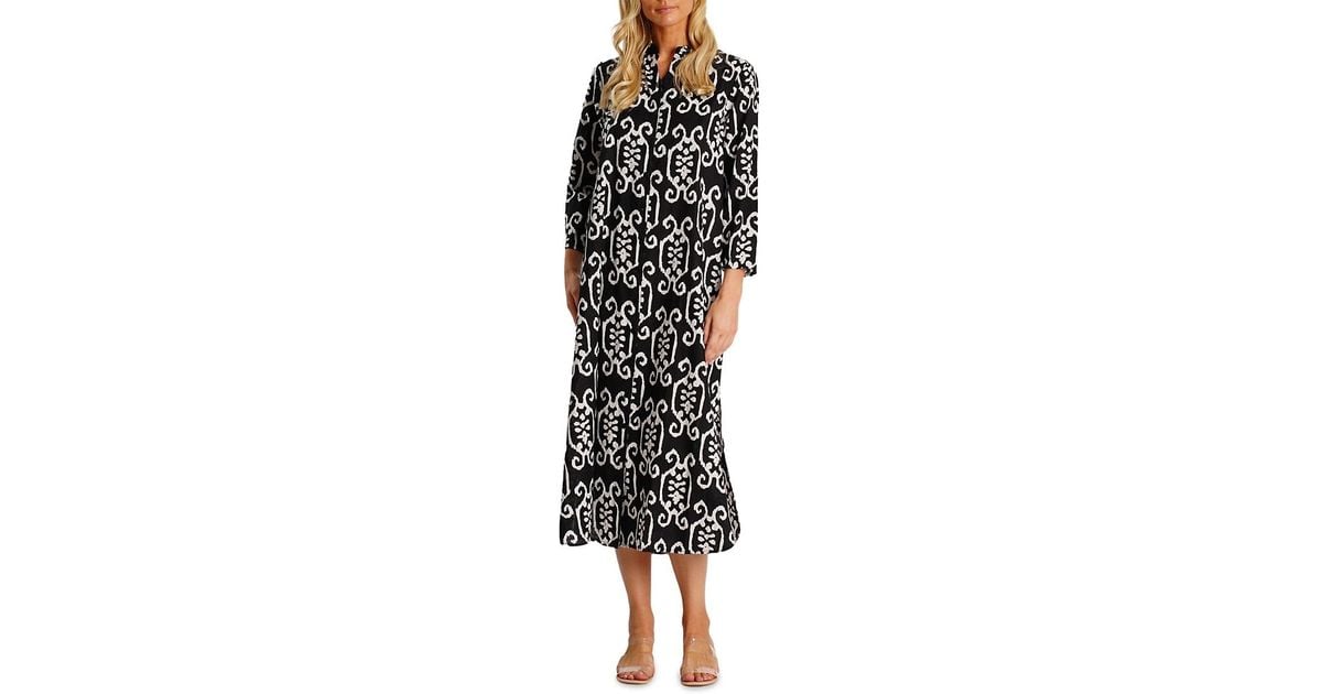 La Moda Clothing Bold Print Cover-Up Midi-Dress in Black | Lyst