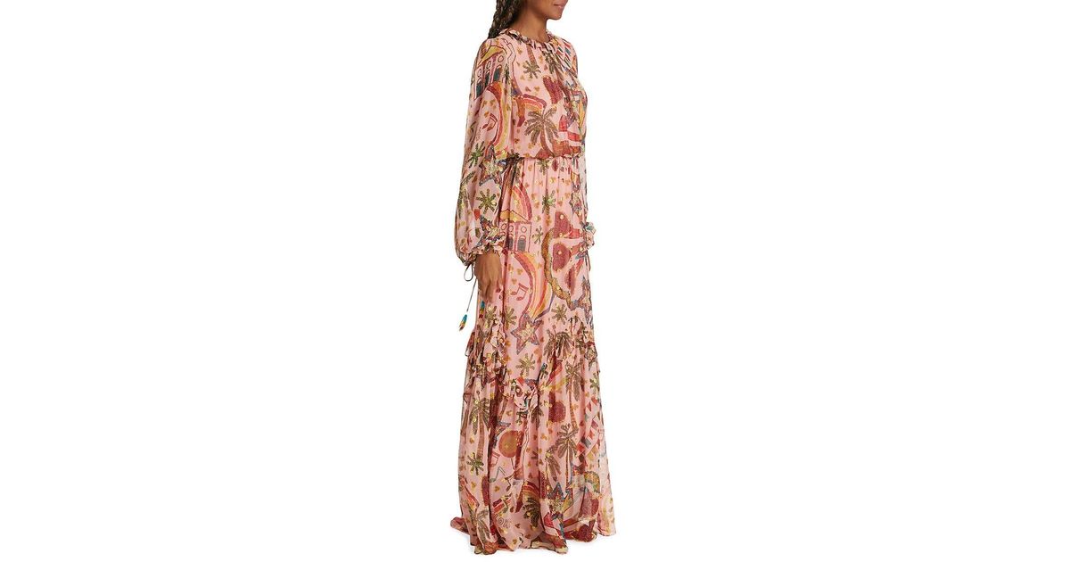 FARM Rio Folk Party Maxi Dress in Pink | Lyst