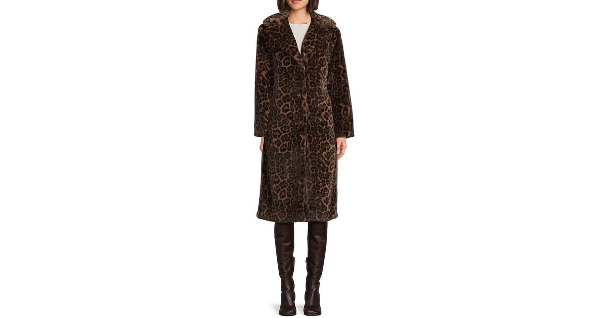 Walter Baker Leopard Faux Fur Coat in Brown | Lyst