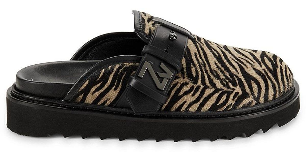 Zadig & Voltaire Alpha Zebra Print Leather Mules in Black | Lyst