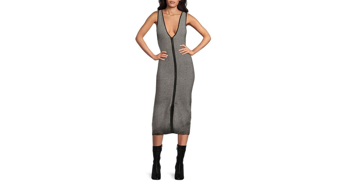 Ramy Brook Adeline Chevron Knit Bodycon Midi Dress in Gray | Lyst