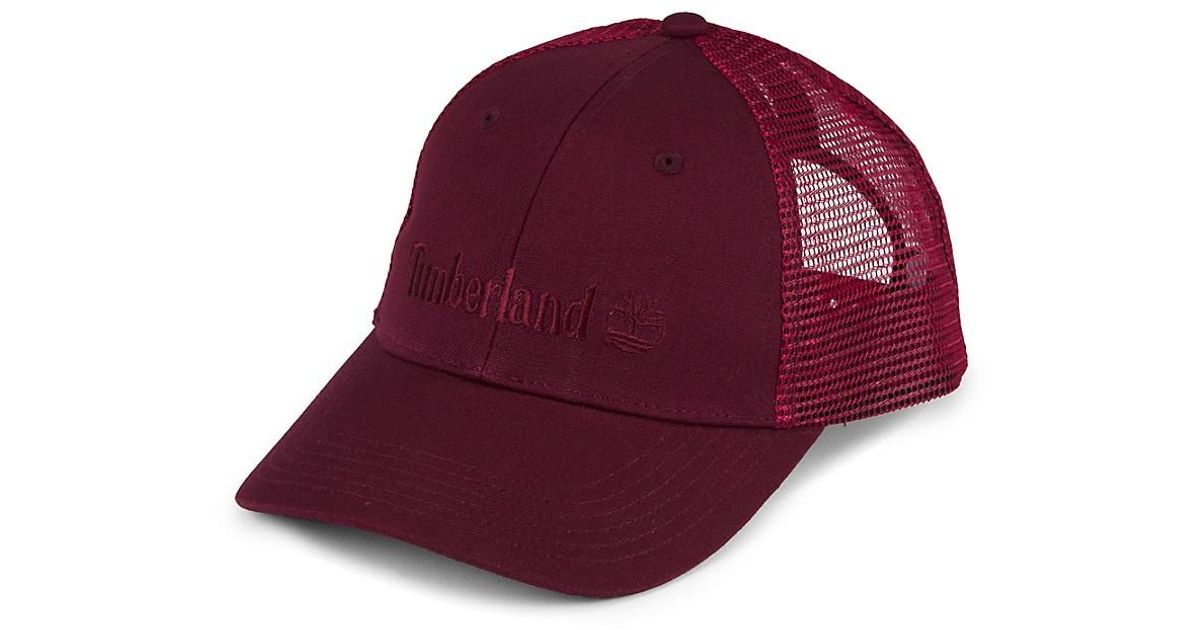 Timberland Logo Mesh Back Baseball Cap in Red for Men | Lyst UK