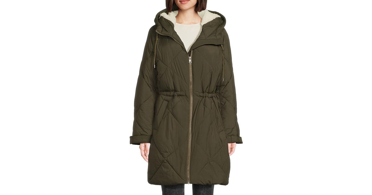 Levi's Diamond Quilted Shearling Faux-Fur Trimmed Longline Coat in ...