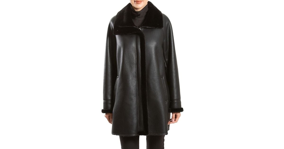 Belle Fare Faux Shearling Coat in Black | Lyst