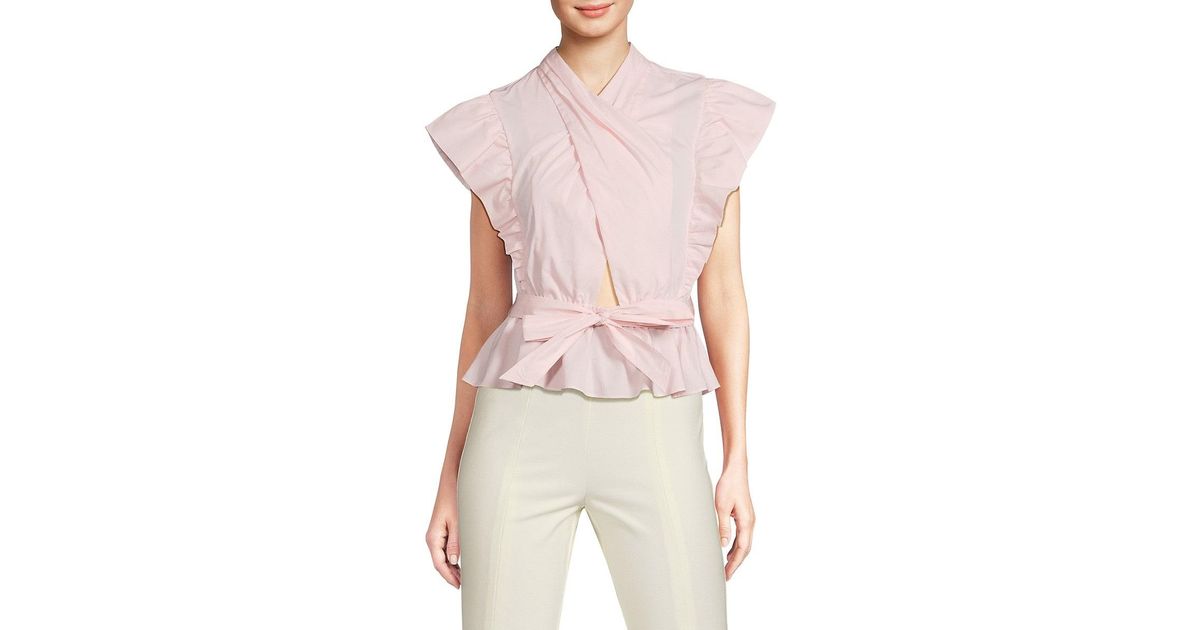 10 Crosby Derek Lam Brynn Ruffle Wrap Top in White | Lyst