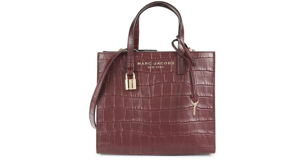 Marc Jacobs Mini Grind Croc Embossed Leather Top Handle Bag in Purple ...