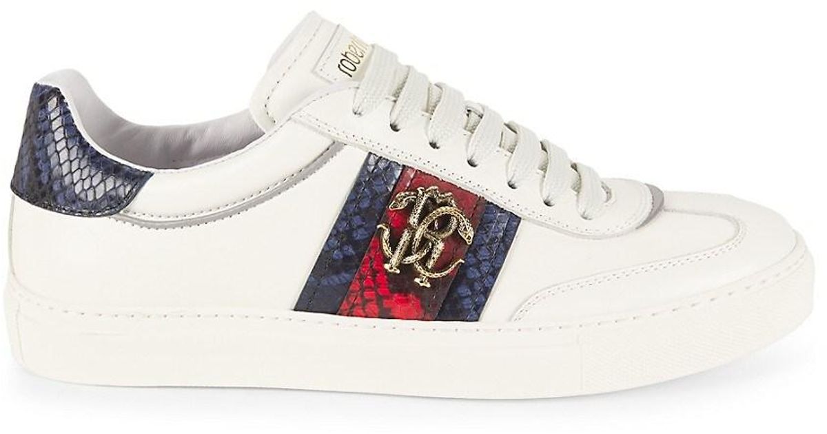 Roberto Cavalli Python-Embossed Leather Wingtip Sneakers in White for ...