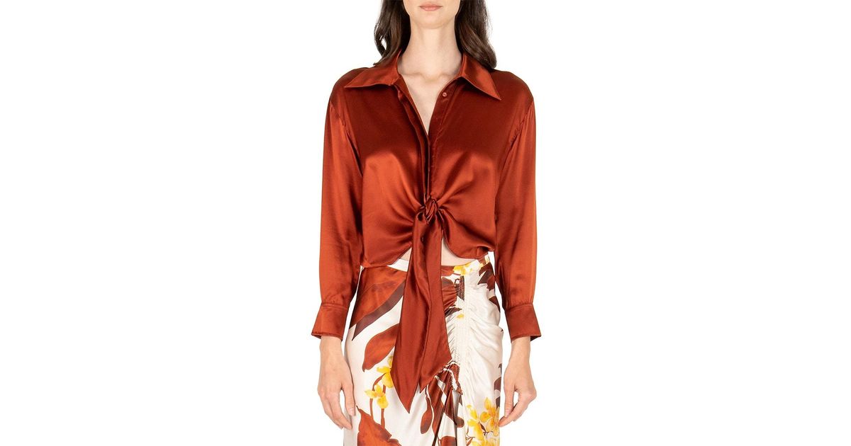 SECRET MISSION Lovina Gem Satin Blouse in Red | Lyst