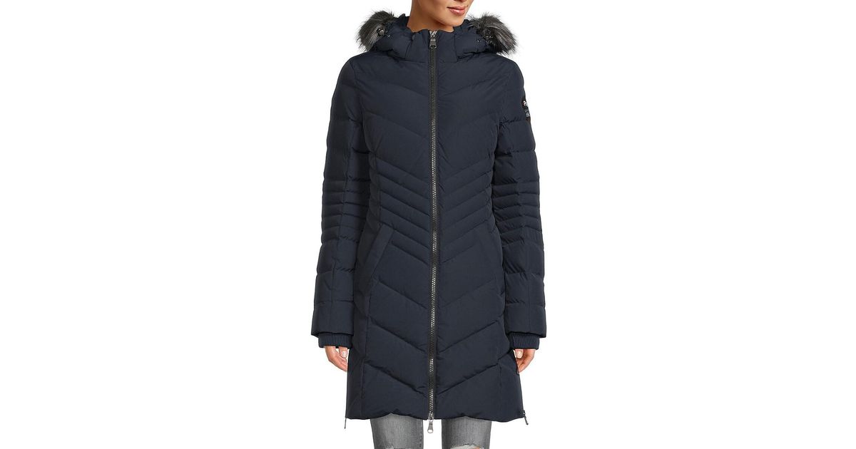 Pajar Queens Faux Fur Quilted Puffer Hooded Coat in Blue | Lyst UK