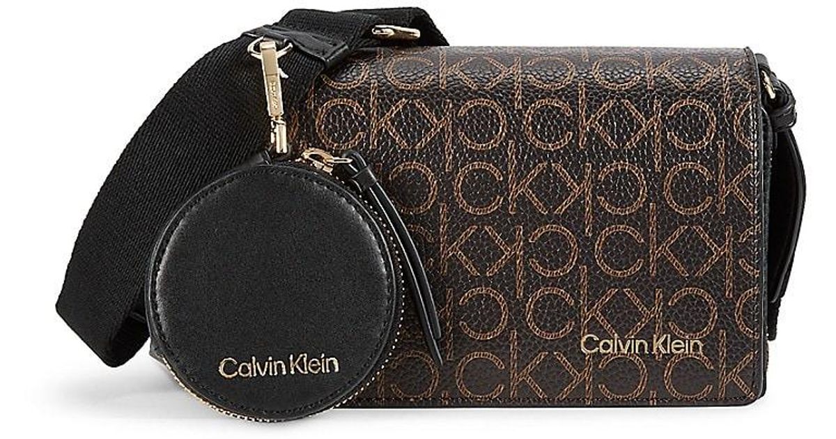 Calvin Klein Millie Monogram Faux Leather Crossbody Bag in Black | Lyst