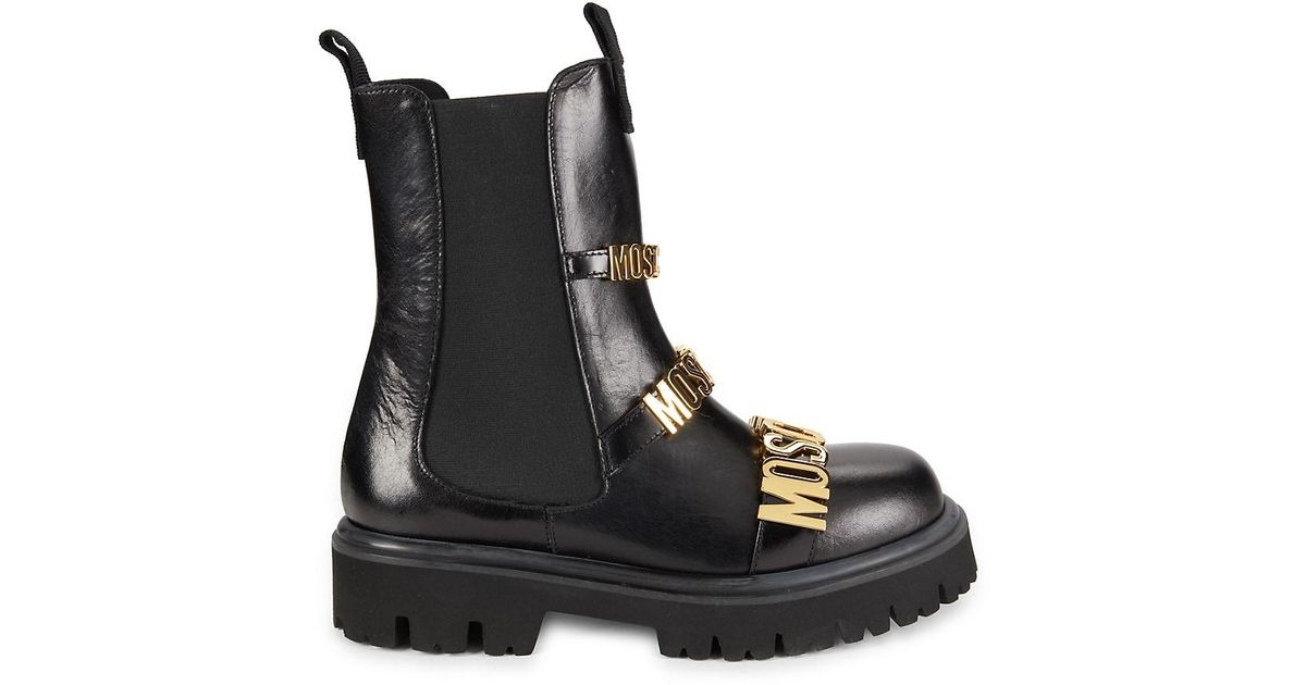 Moschino Antik Logo Leather Boots in Black | Lyst