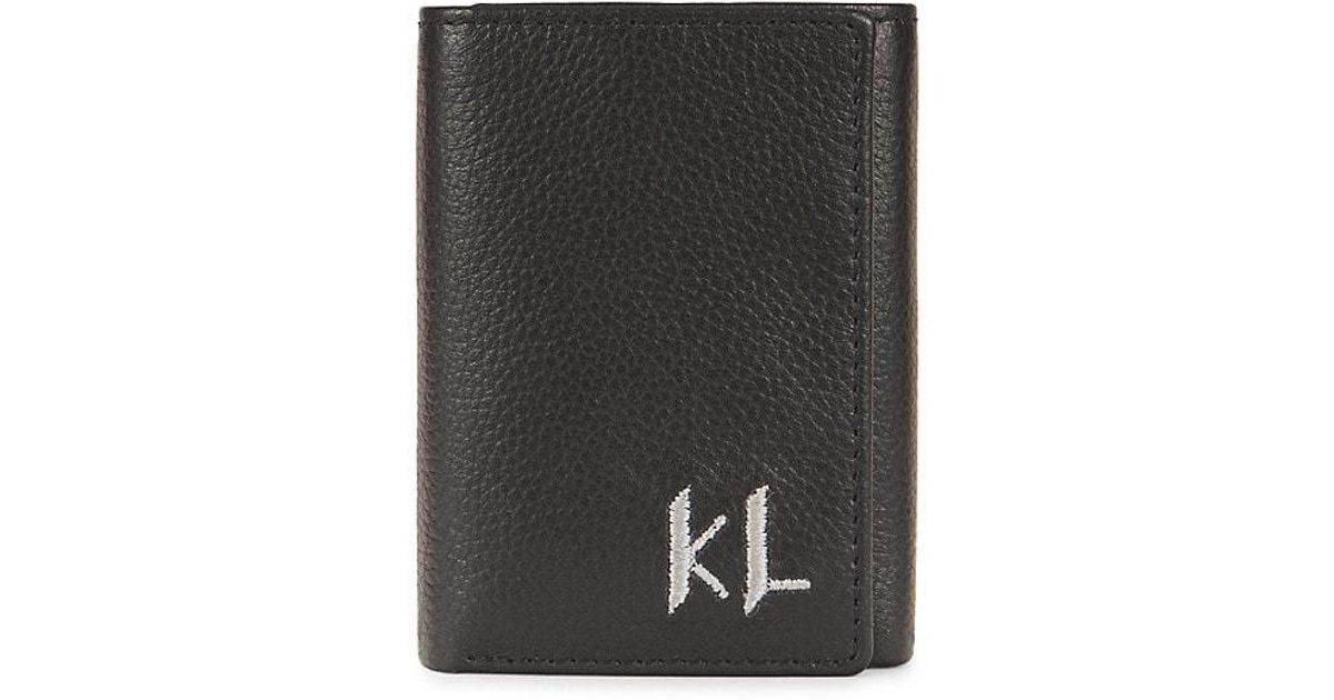 Karl Lagerfeld Logo Leather Trifold Wallet in Black for Men | Lyst