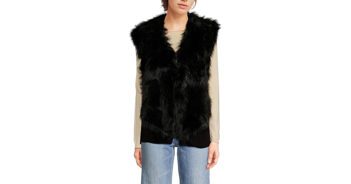Joseph A V Neck Faux Fur Sweater in Black | Lyst