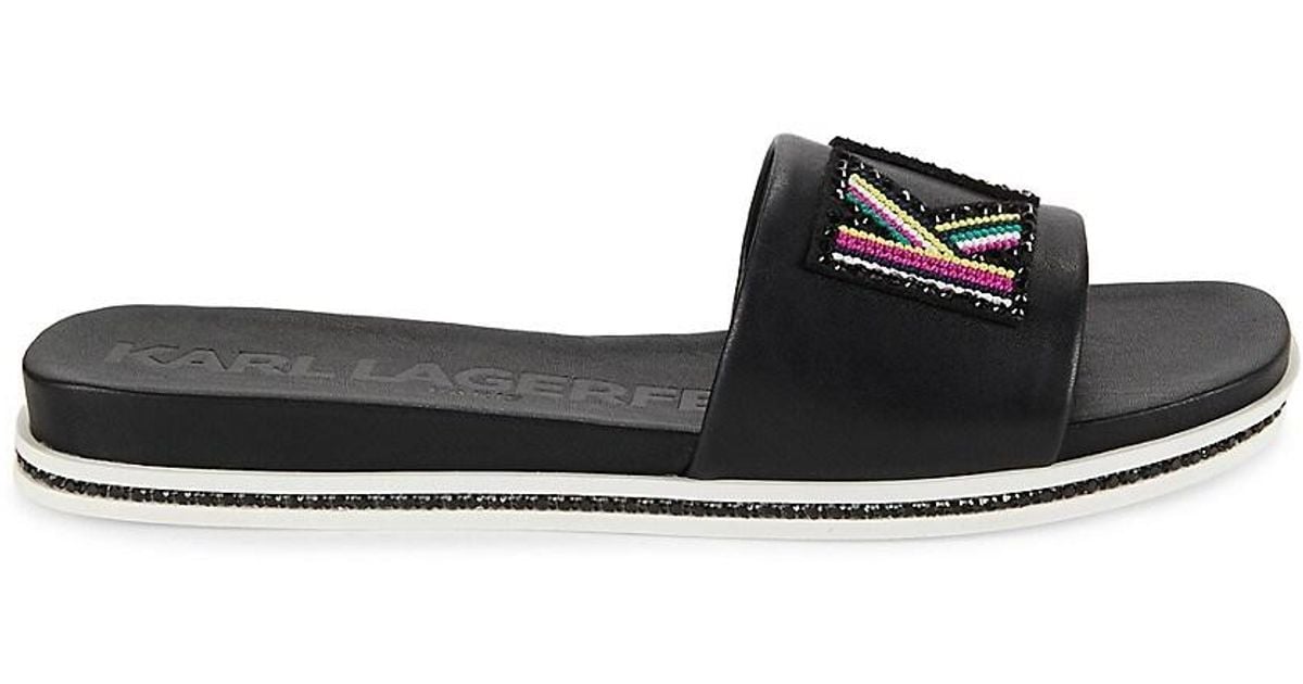 Karl Lagerfeld Jaxine Embellished Platform Slides in Black | Lyst