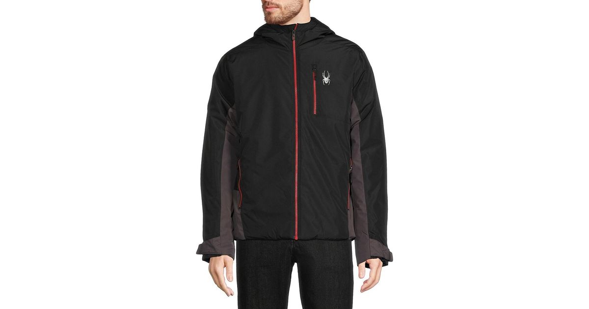 Spyder Logo Colorblock Hooded Jacket in Black for Men | Lyst