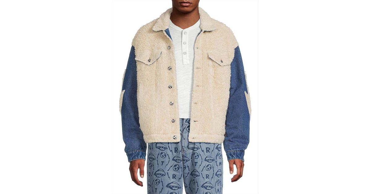 Members of The Rage O-lightning Faux Shearling Denim Trucker Jacket in ...