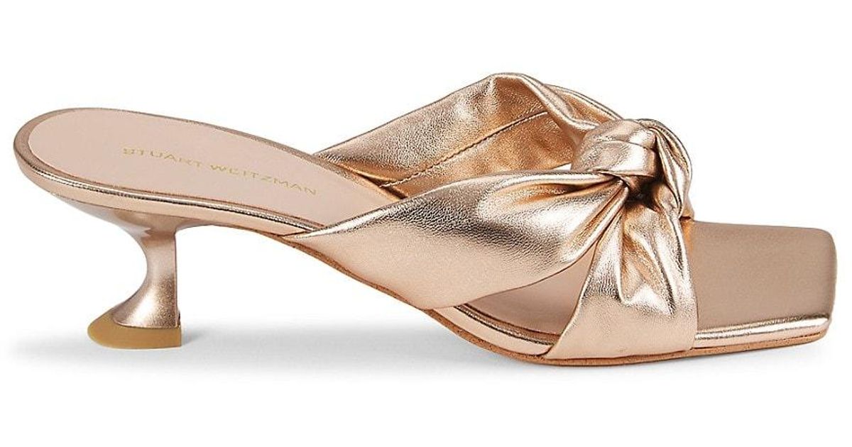 Stuart Weitzman Playa 55Mm Knot Metallic Leather Sandals in Pink | Lyst