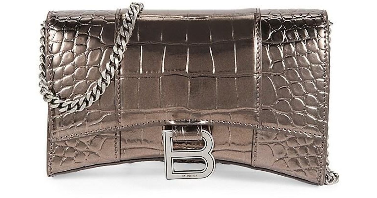 Balenciaga Croc-embossed Leather Wallet On Chain | Lyst UK