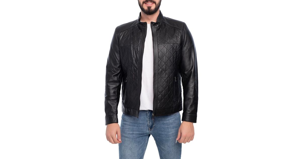 VELLAPAIS Quilted Leather Biker Jacket in Black for Men | Lyst