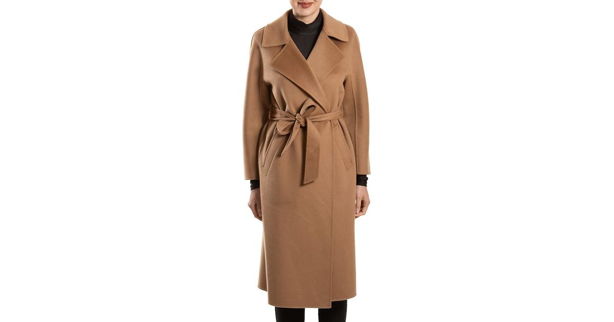 Belle Fare 100% Cashmere Belted Long Coat in Brown | Lyst