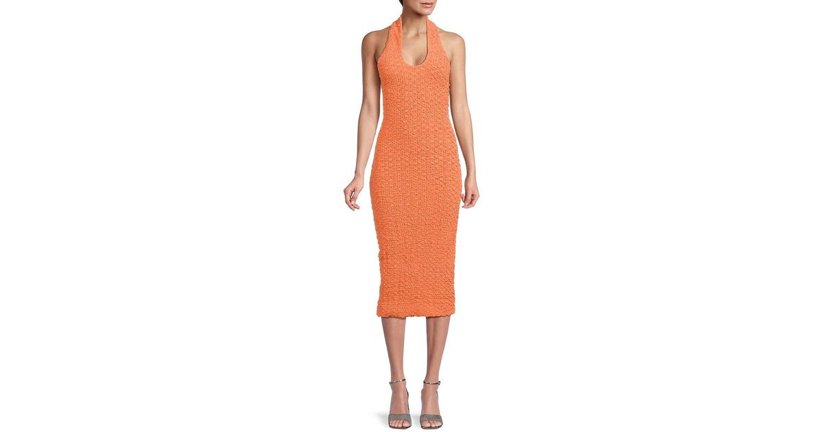 Third Form Popcorn Halterneck Textured Midi Dress in Orange | Lyst