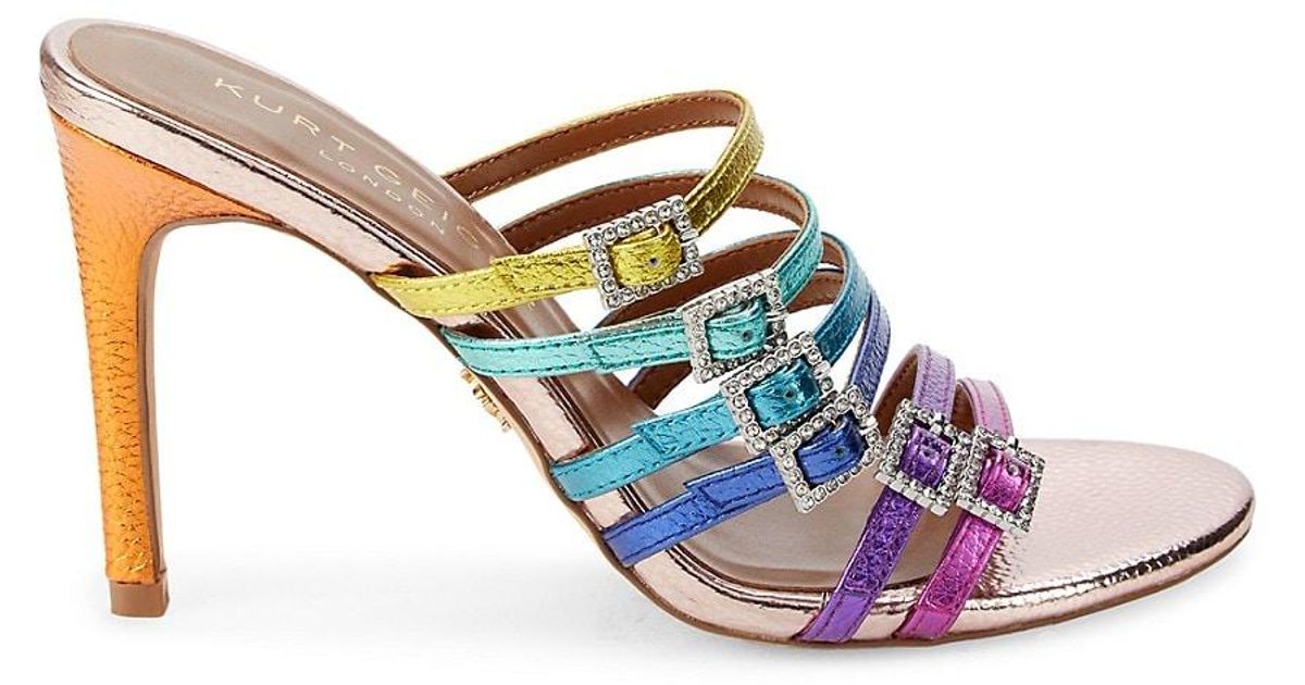 Kurt Geiger Pierra Rainbow Leather Heel Sandals in White | Lyst