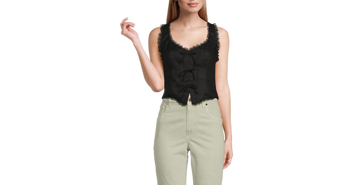 KOURT Giogia Linen Crop Top in Black | Lyst