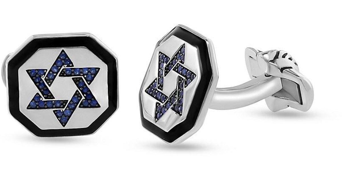 Effy Sterling, Enamel & Sapphire Star Cufflinks in Black for Men | Lyst UK