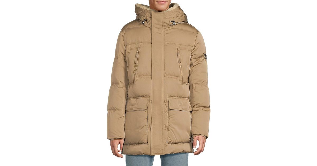 Andrew Marc Mackay Faux Shearling Quilted Puffer Parka in Natural for ...