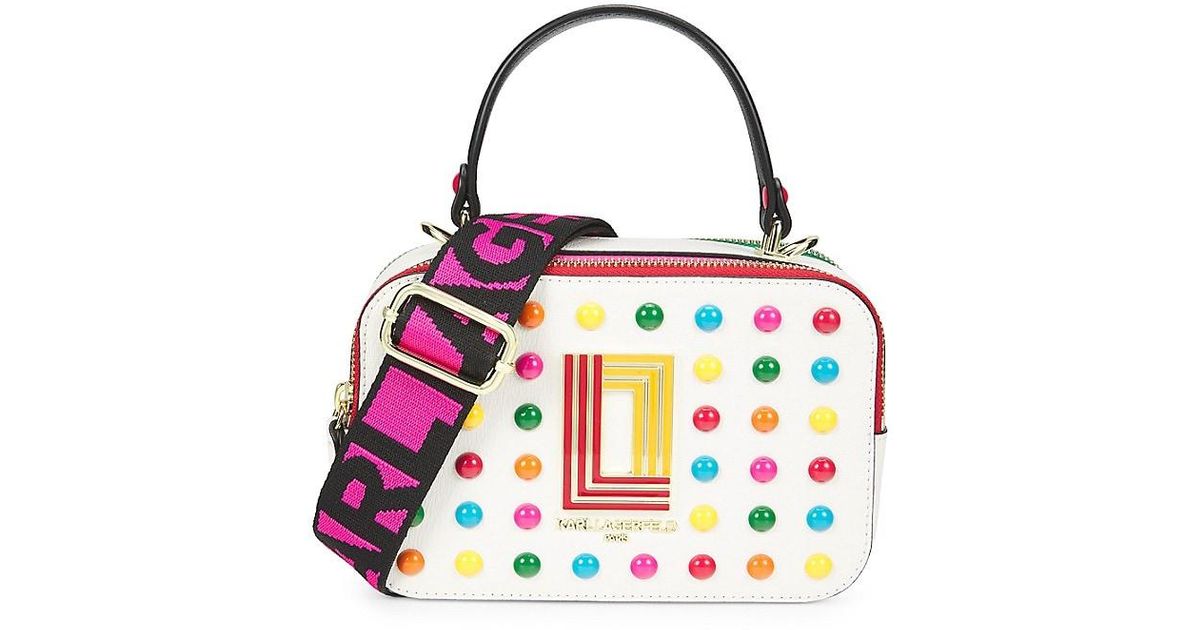 Karl Lagerfeld Simone Embellished Logo Leather Two Way Camera Bag in ...