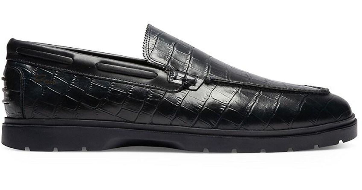 Gernie NYC Crocodile Embossed Leather Moccasin Loafers in Black for Men ...