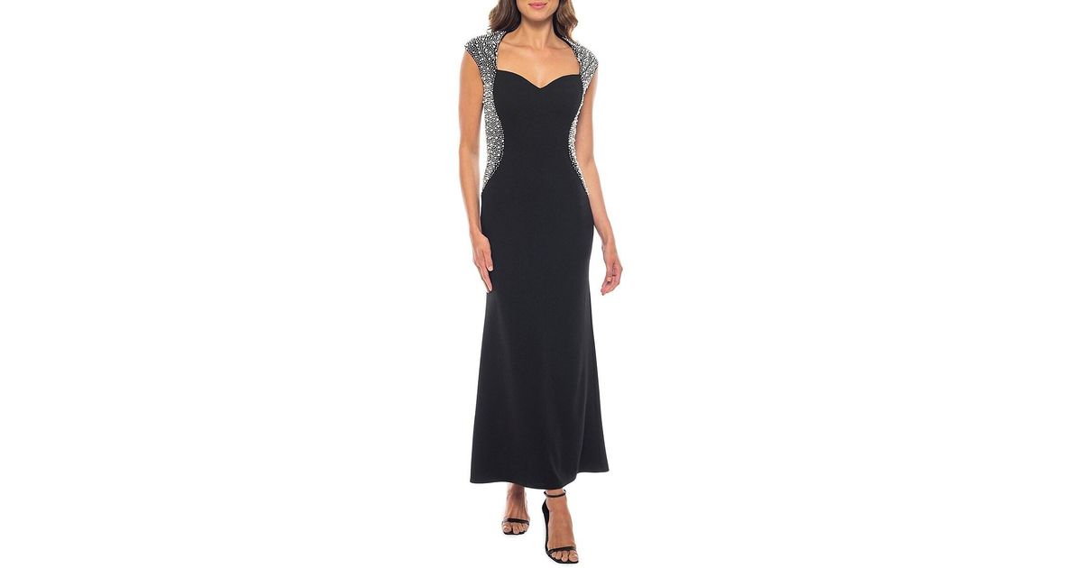 Marina Sweetheart Neck Beaded Gown in Black | Lyst