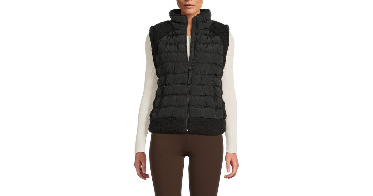 DKNY Quilted Stand Collar Vest in Black | Lyst