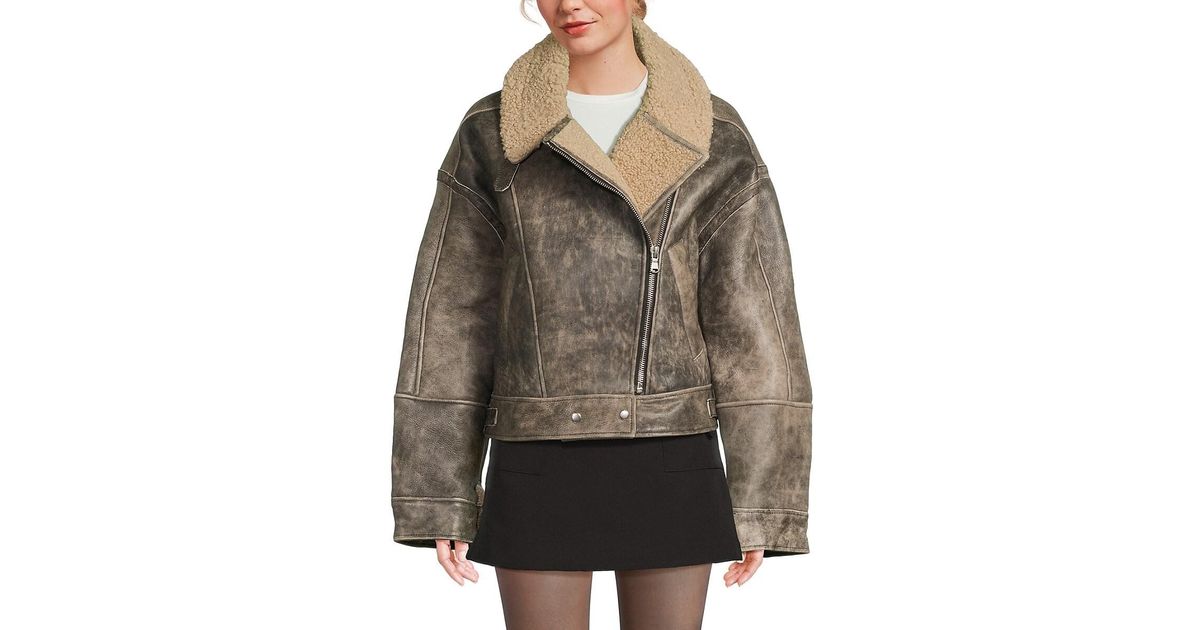 Walter Baker Faux Shearling-Lined Leather Jacket in Brown | Lyst