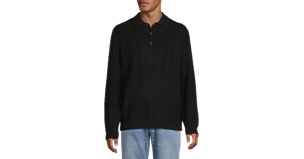 Slate & Stone Cable Knit Polo Sweater in Black for Men | Lyst