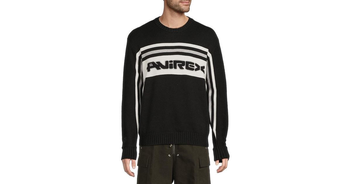 Avirex Racer Colorblocked Logo Sweater in Black for Men | Lyst