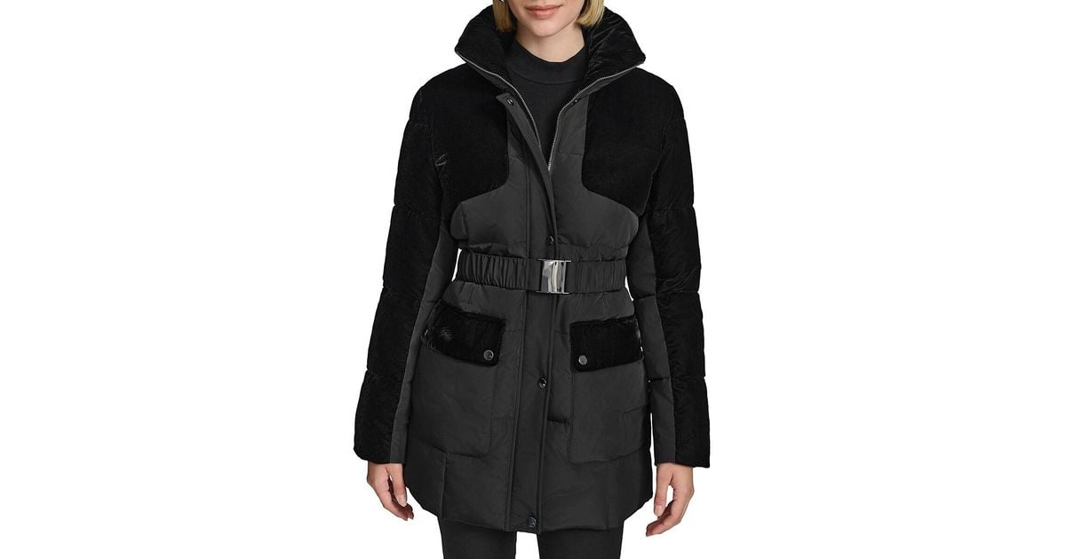 Andrew Marc Kempsey Belted Longline Puffer Jacket in Black | Lyst