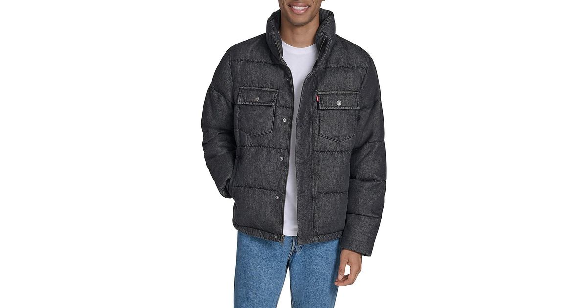 Levi's Quilted Cotton Denim Puffer Jacket in Black for Men | Lyst
