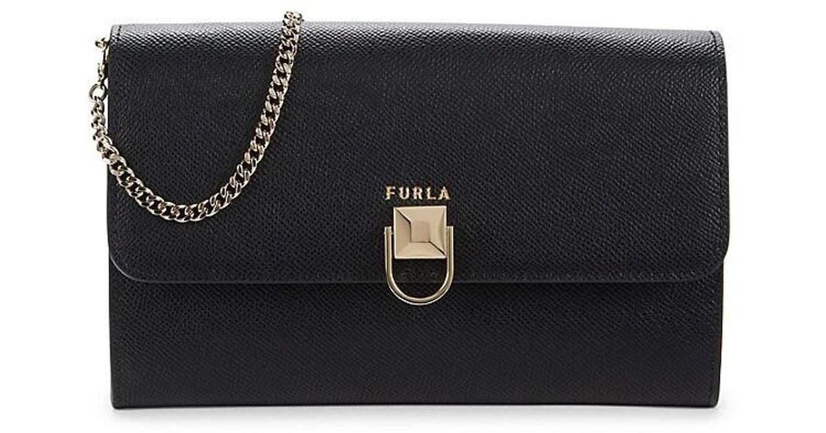 Furla Circle Leather Chain Crossbody Bag in Black | Lyst