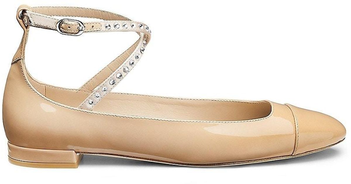 Stuart Weitzman Eden Crystal-Embellished Leather Ankle-Wrap Flats in ...