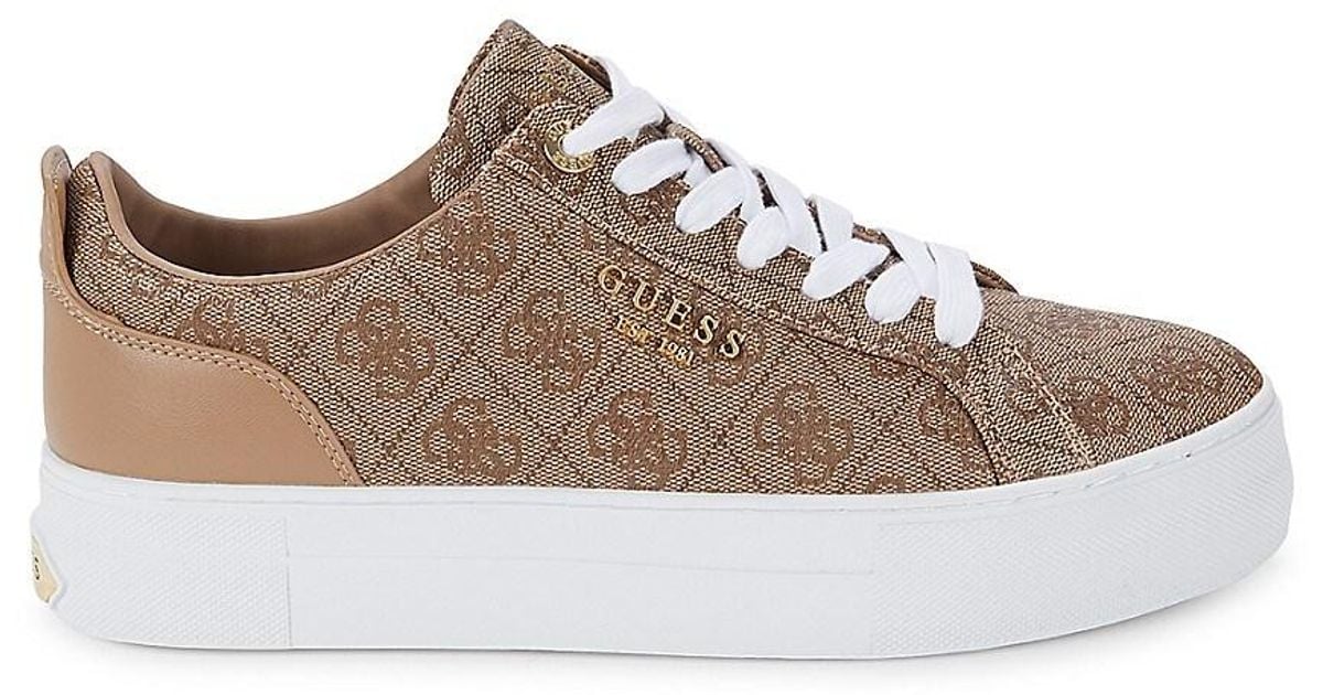 Guess Genza Monogram Low Top Sneakers in Brown | Lyst UK