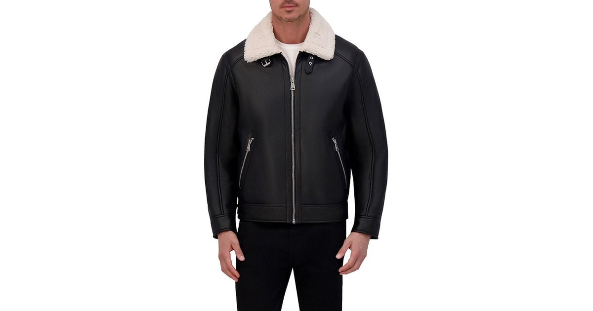 Kenneth Cole Faux Leather Bomber Jacket in Black for Men | Lyst UK
