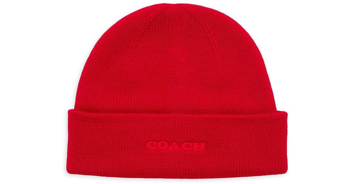 COACH Logo Embroidery Beanie in Red for Men | Lyst