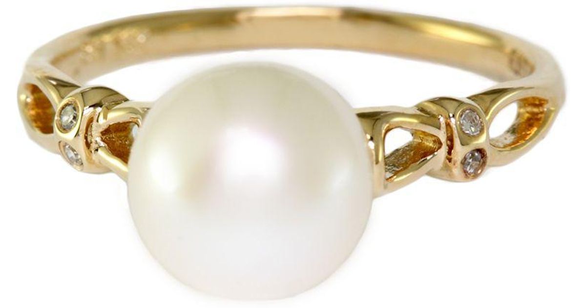 Effy 14kt Yellow Gold Freshwater Pearl Ring With Diamonds In Metallic