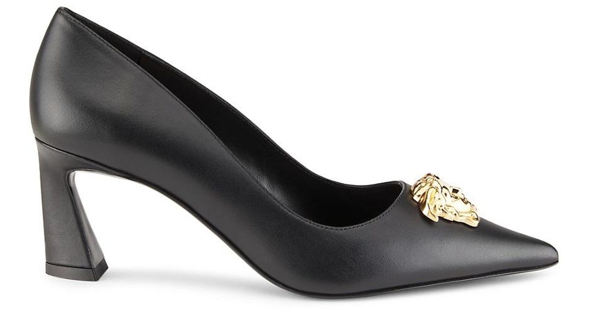 Versace La Medusa 64Mm Spool Heel Leather Pumps in Black | Lyst