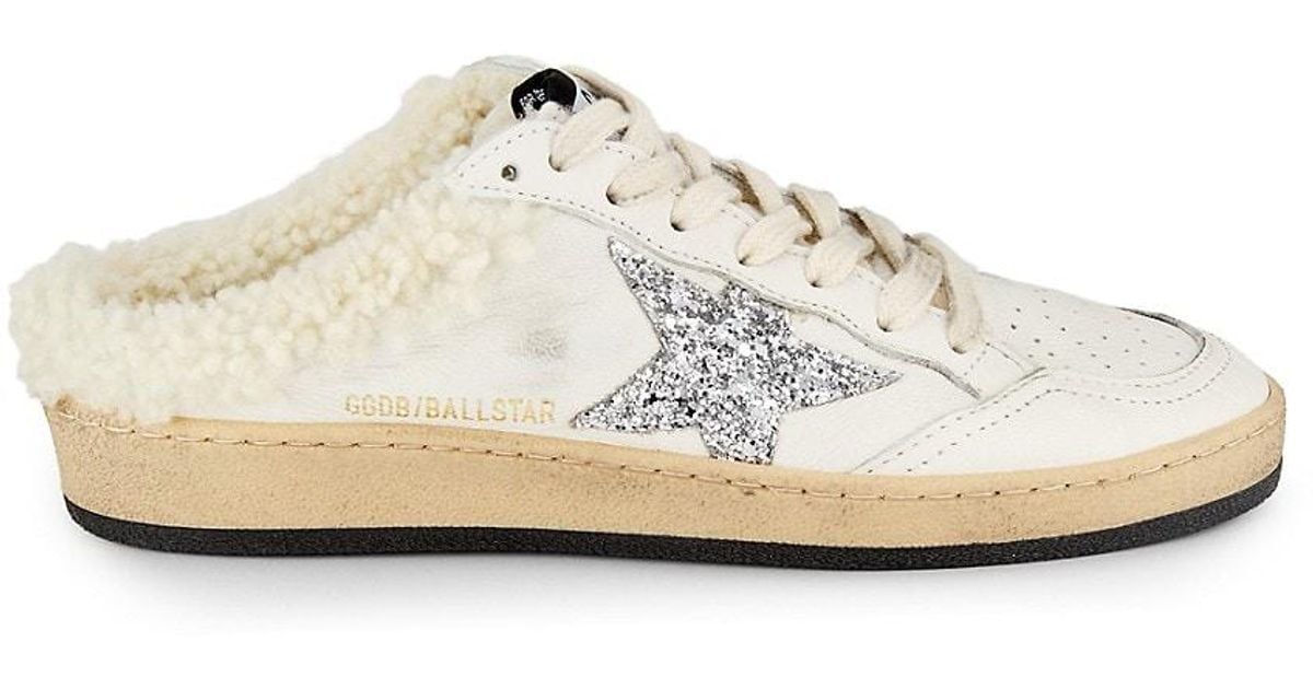 Golden Goose Shearling Lined Logo Open Back Sneakers in White | Lyst UK
