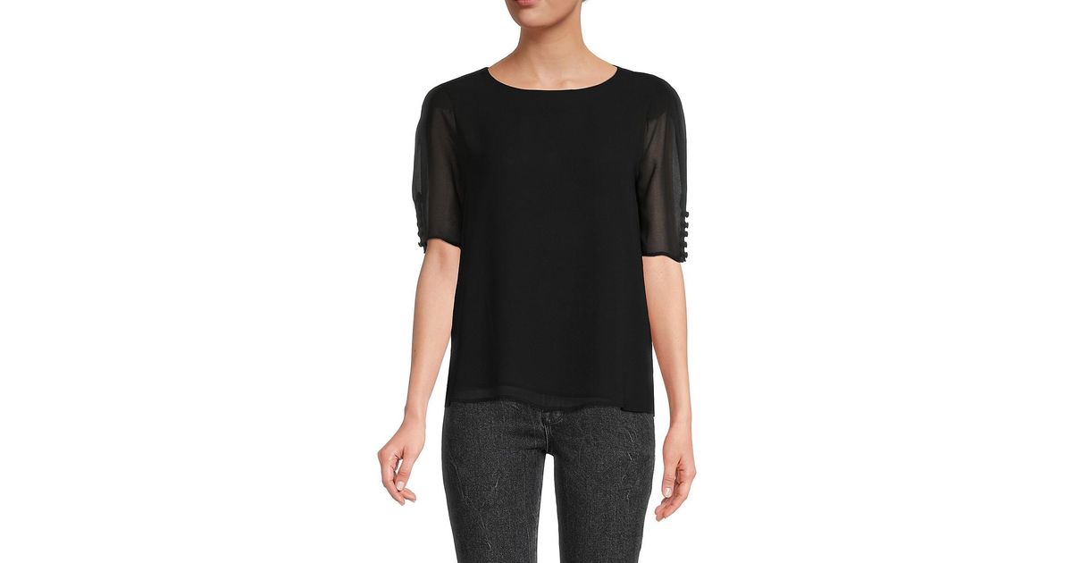 Calvin Klein Synthetic Sheer Sleeve Blouse In Black Lyst