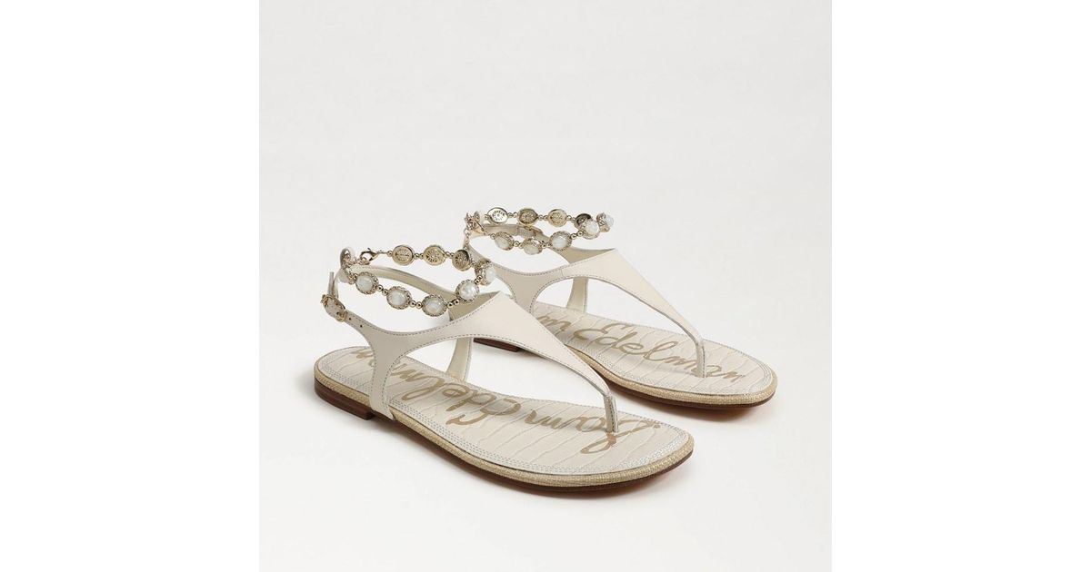Sam Edelman Canna Thong Flat Sandal Modern Ivory Leather in Metallic | Lyst