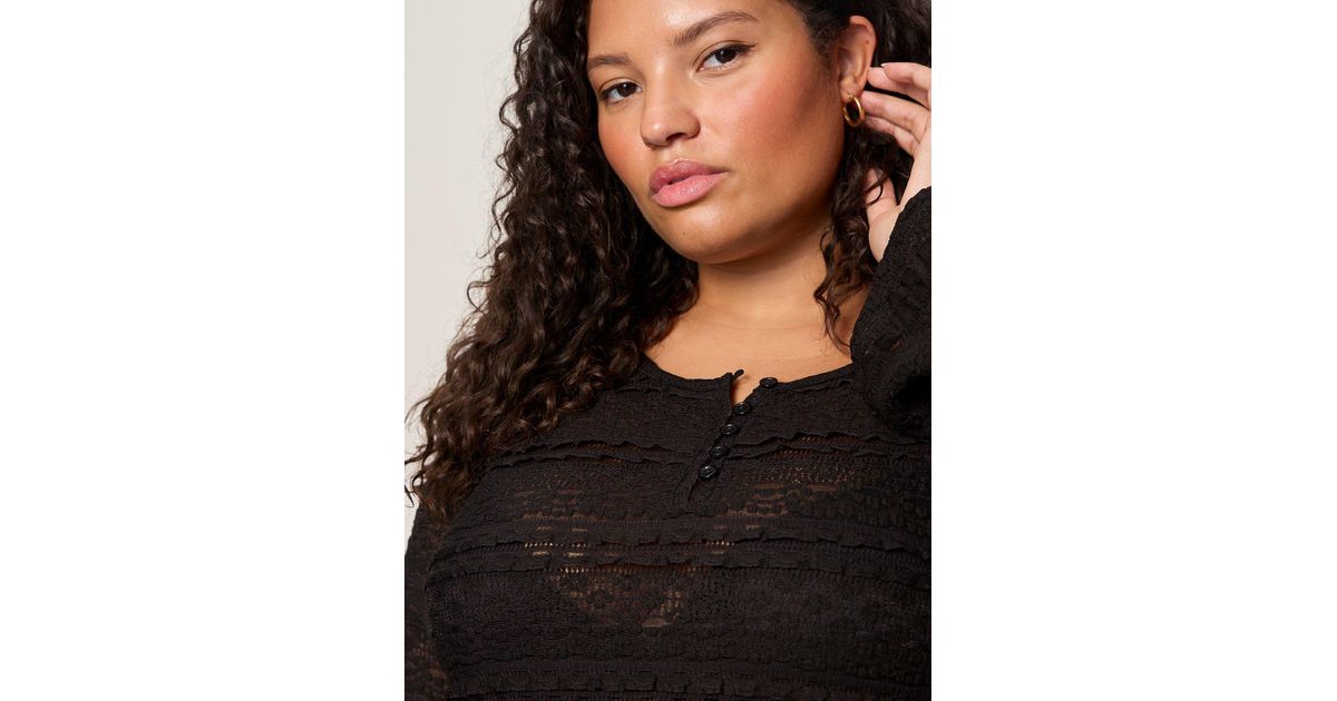 Sanctuary Lovely Lace Button Front Top Black Extended Sizing | Lyst